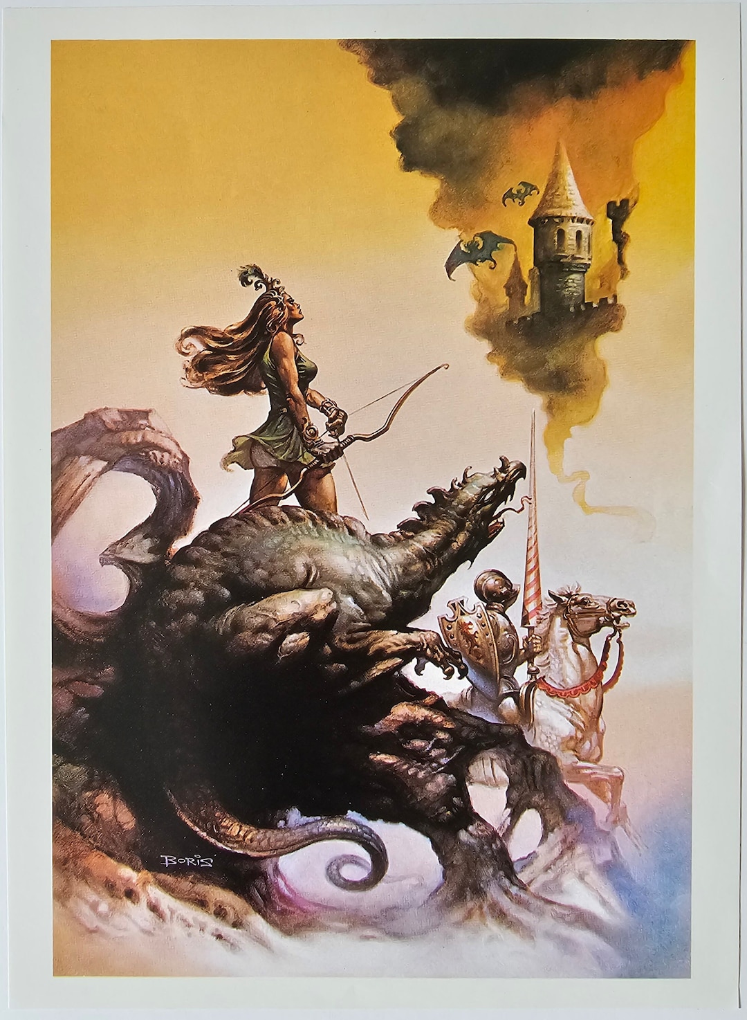 Boris Vallejo, Female Archer Riding Dragon, Fantasy Art, 1979 Vintage ...