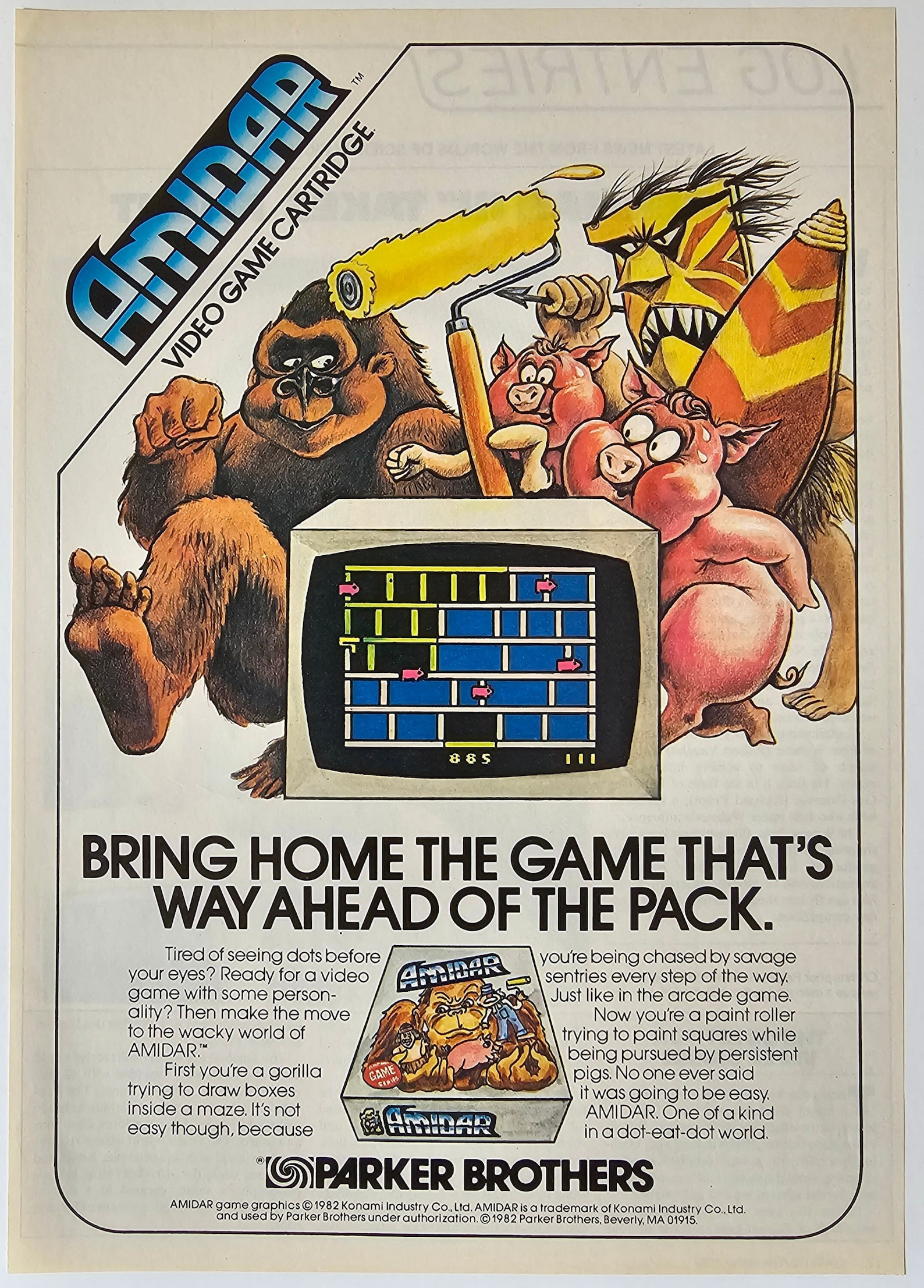 Amidar, Parker Brothers, Atari Video Game Print Ad, 1982 Vintage ...