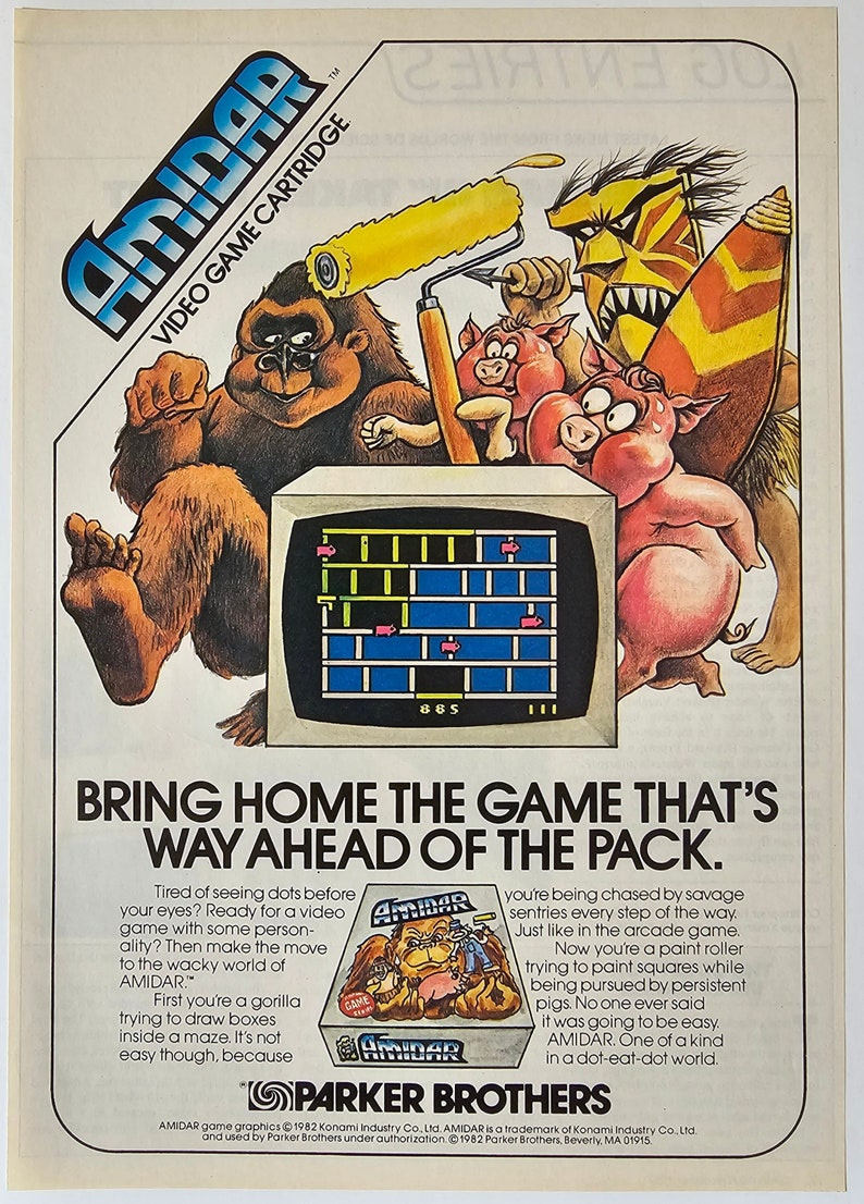 Amidar, Parker Brothers, Atari Video Game Print Ad, 1982 Vintage ...
