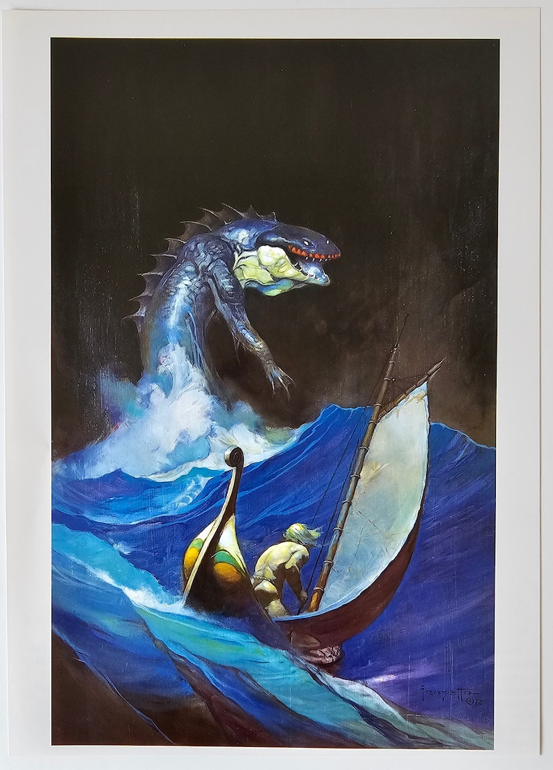 Frank Frazetta, Sea Monster, Creature, Ocean, Boat, Fantasy Art, 1999 ...