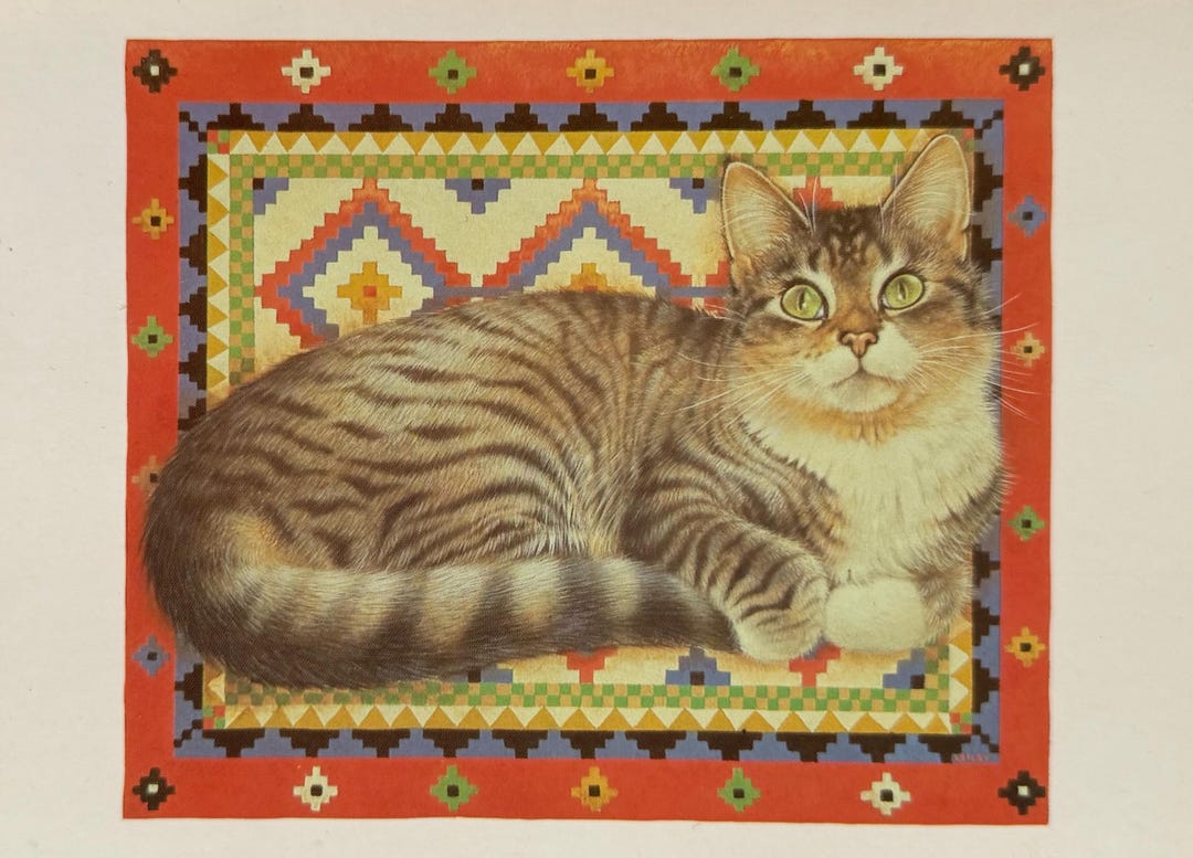 Lesley Anne Ivory, Gemma on A Dhurrie, Cat, Cats, Kitten, 1989 Vintage ...
