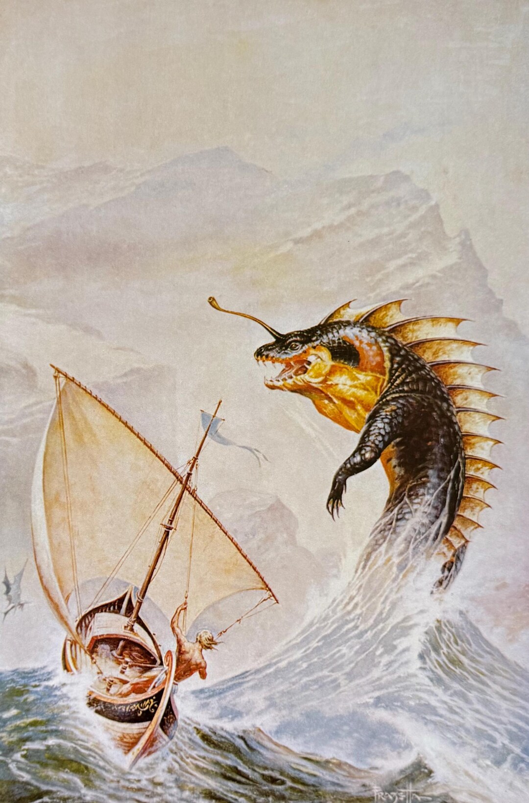 Frank Frazetta, Sea Monster Attacks Boat, Fantasy Art, 2001 Vintage ...