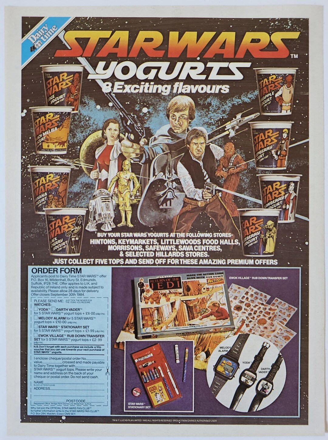 Star Wars, Yogurts, Print Ad, 1984 Vintage Magazine Advert - Etsy