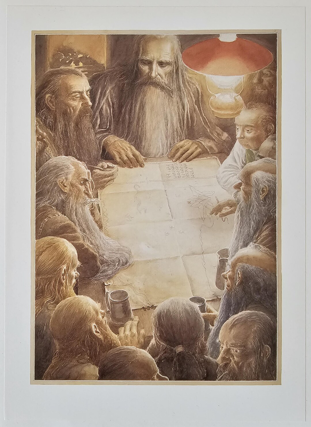 Tolkien, Lord of the Rings, Gandalf and Dwarfs Sat at Table, the Hobbit ...