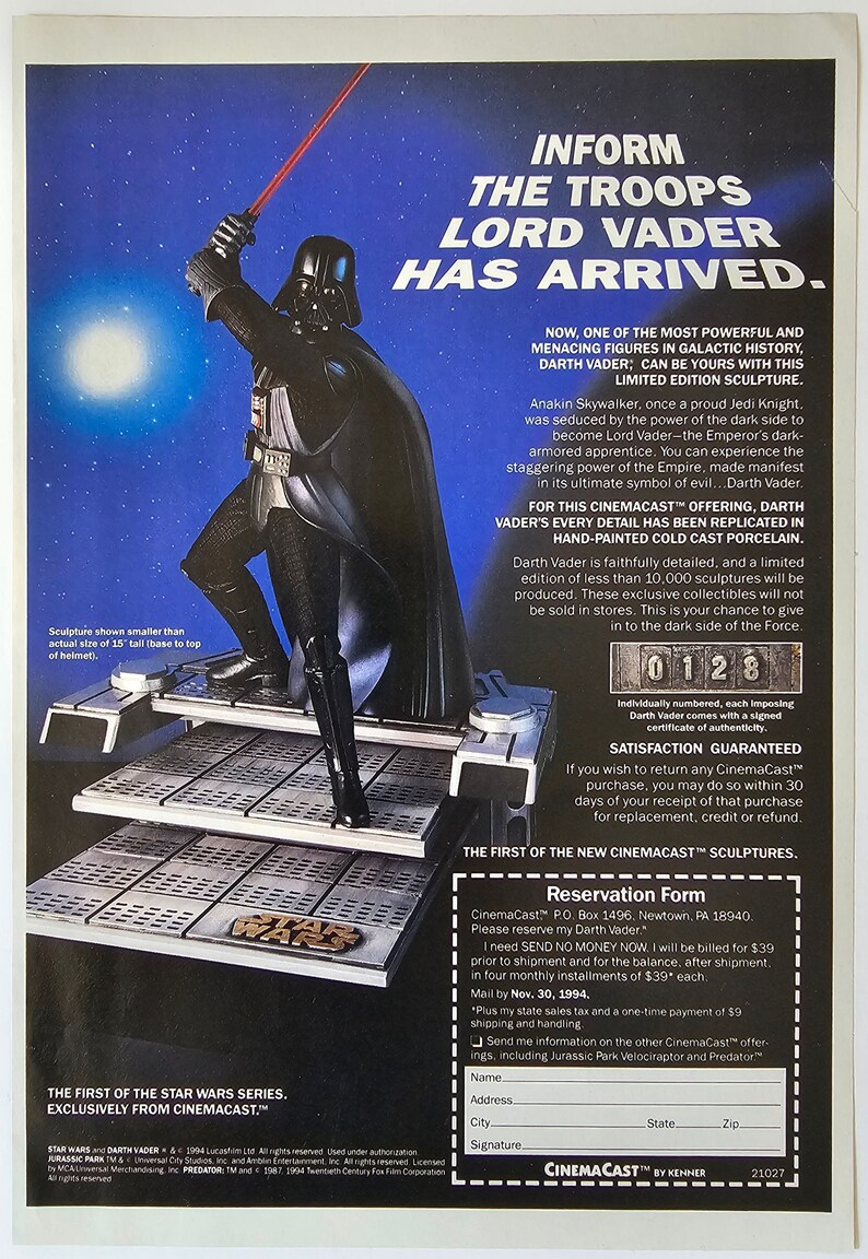 Star Wars, Darth Vader Sculpture, 1994 Vintage Magazine Advert - Etsy
