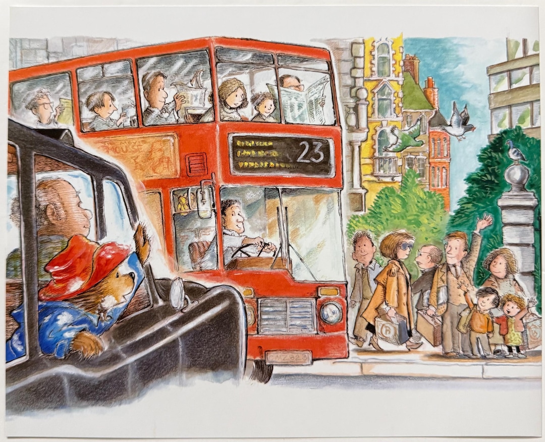 Paddington Bear, Taxi, London Bus, 2002 Vintage Book Print, Bookplate ...