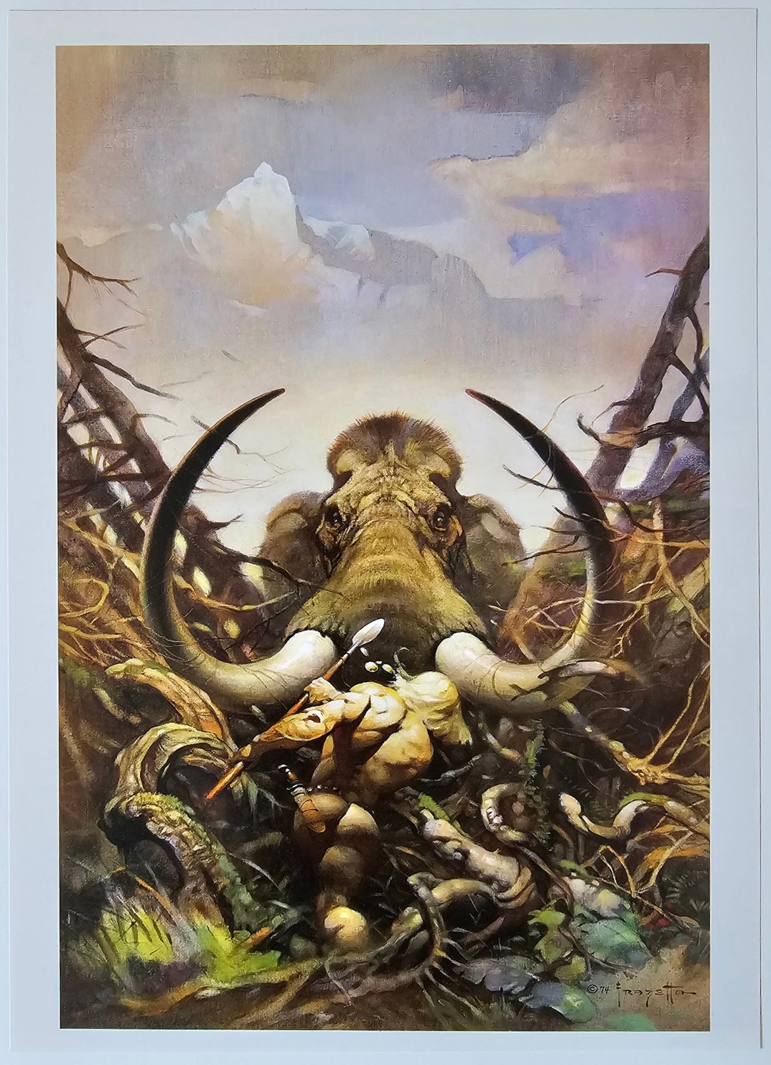 Frank Frazetta, Mammoth, Dinosaur, Caveman, Fantasy Art, 1999 Vintage ...