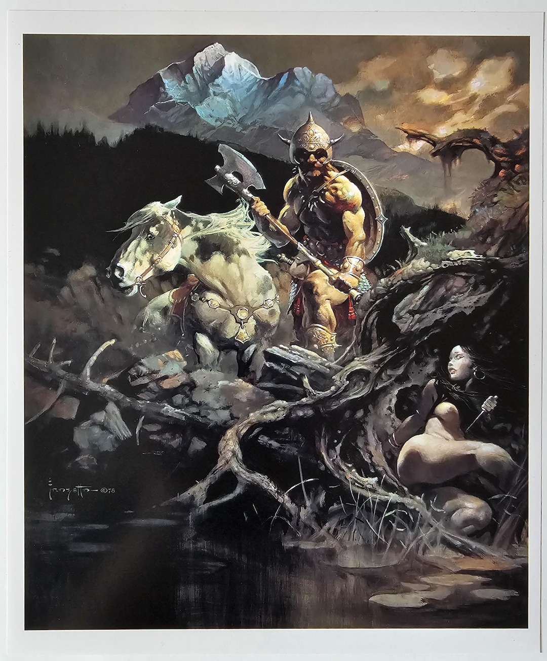 Frank Frazetta, Warrior, White Horse, Battle, Fantasy Art, 1999 Vintage ...