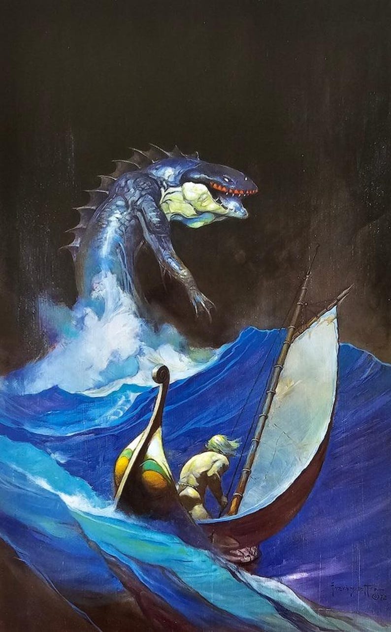 Frank Frazetta, Sea Monster, Creature, Ocean, Boat, Fantasy Art, 1999 ...