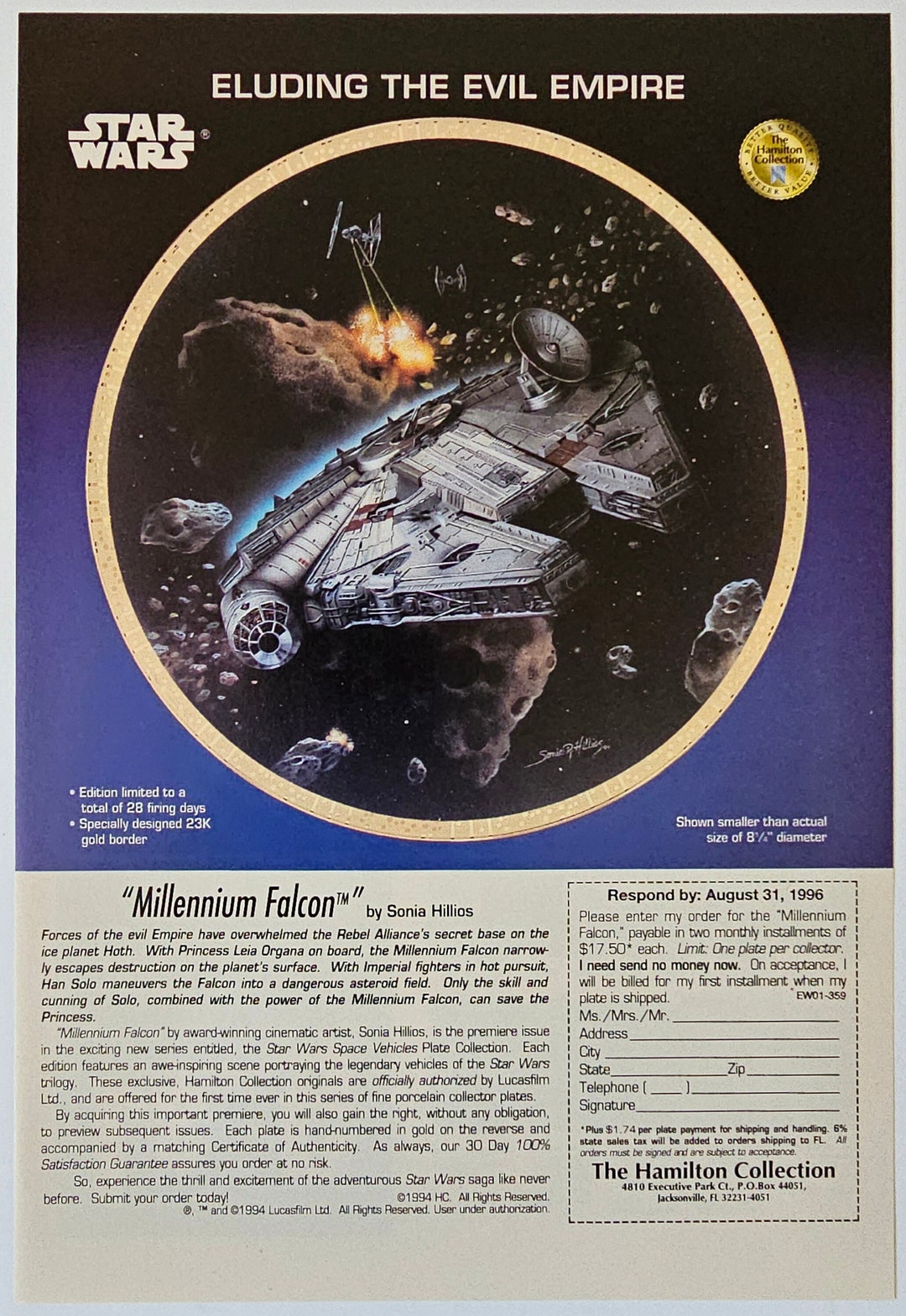 Star Wars, Millennium Falcon Plate, the Hamilton Collection, 1994 ...
