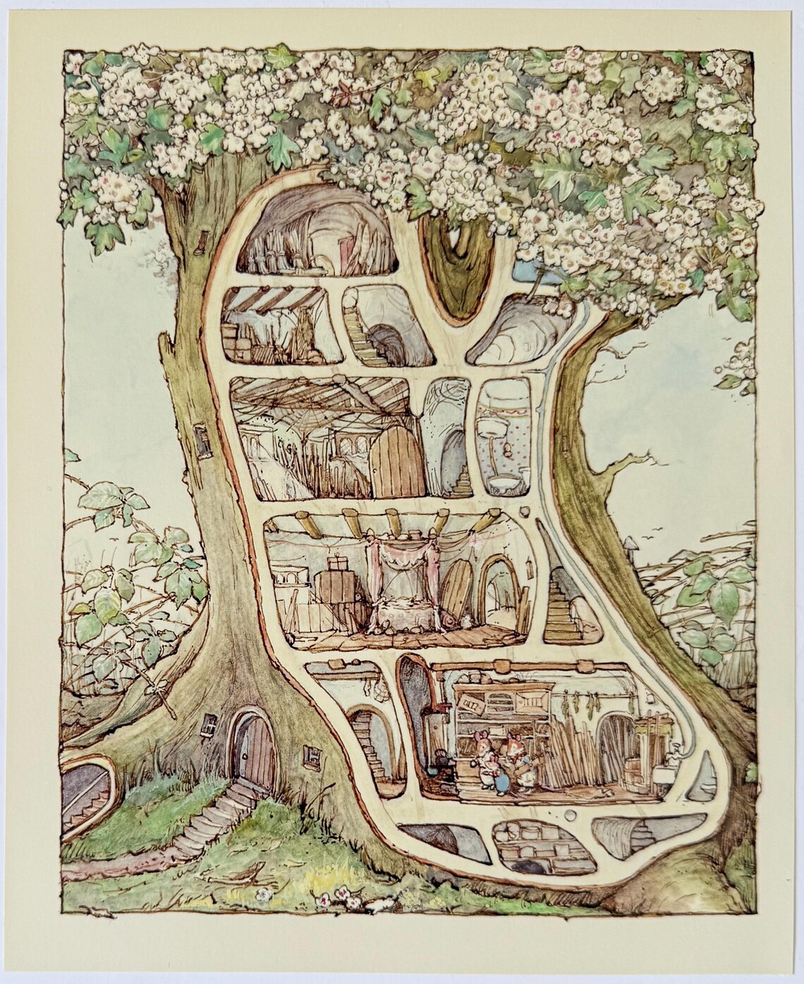 Brambly Hedge, Store Stump, Tree, Mouse, Mice, 1999 Vintage Book Print ...