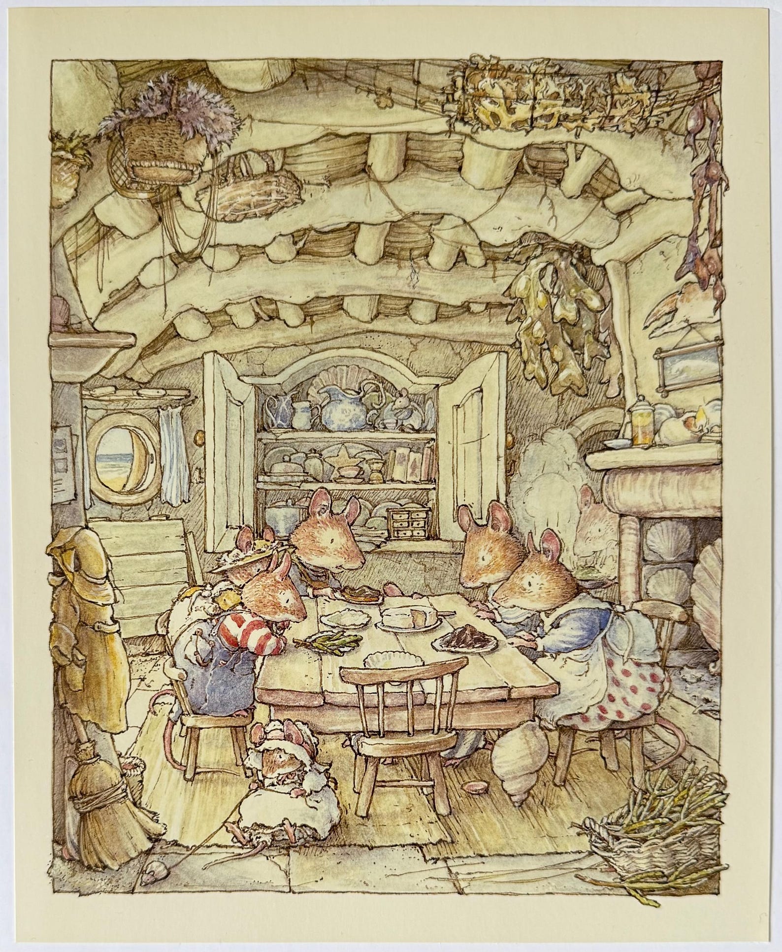 Brambly Hedge, Mice Sitting Around Table Eating Food, 1999 Vintage Book ...