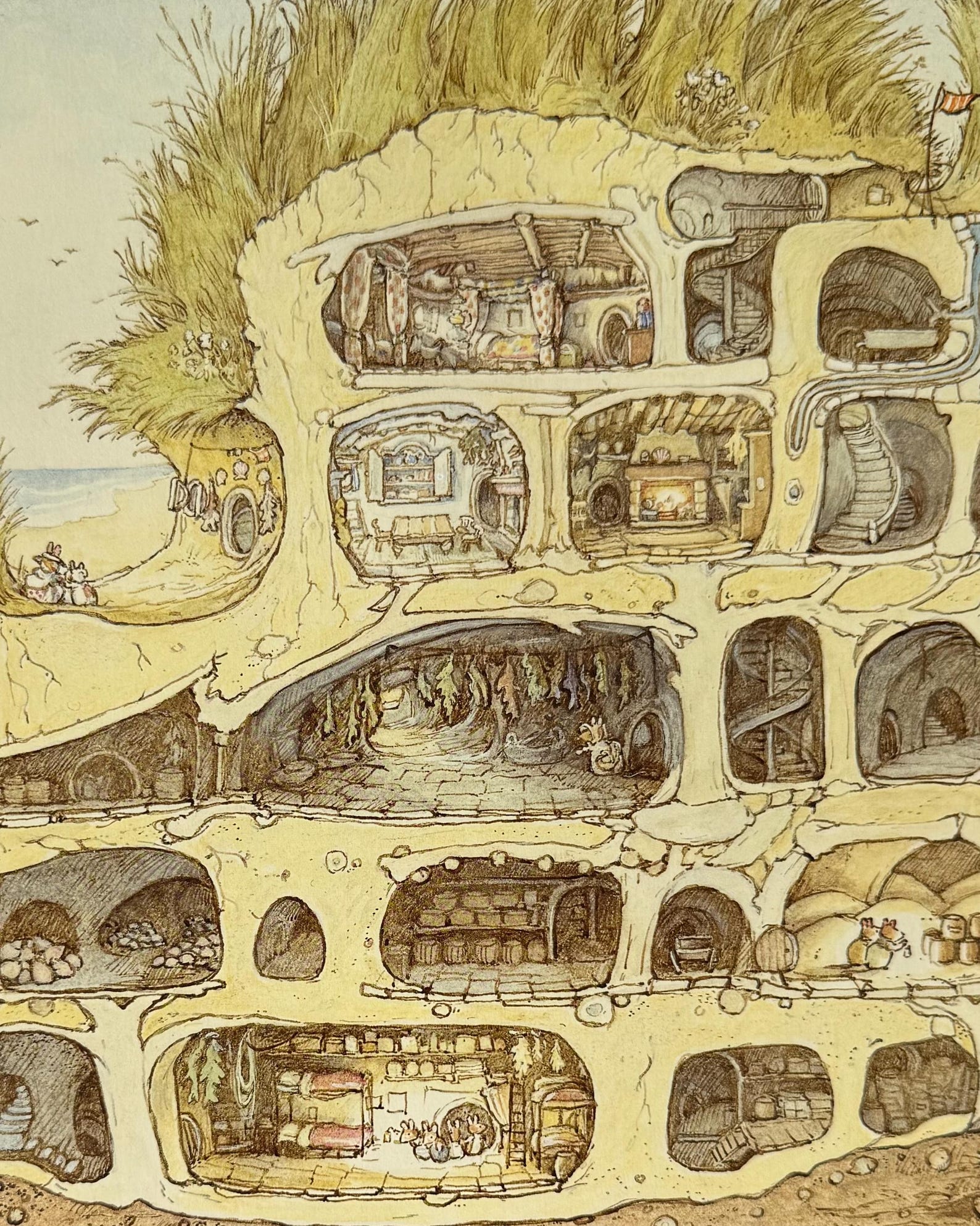 Brambly Hedge, Maze of Tunnels, Mouse, Mice, 1999 Vintage Book Print ...