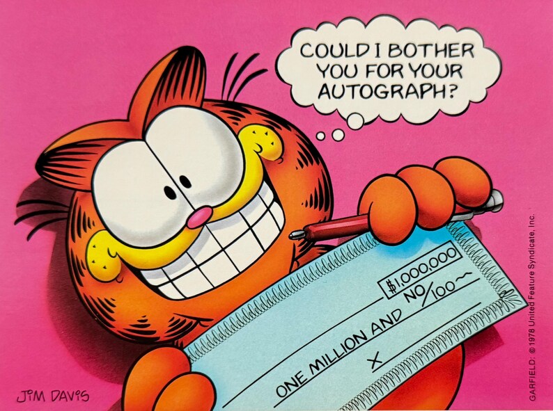 Garfield, Cat, Autograph, 1989 Vintage Postcard - Etsy