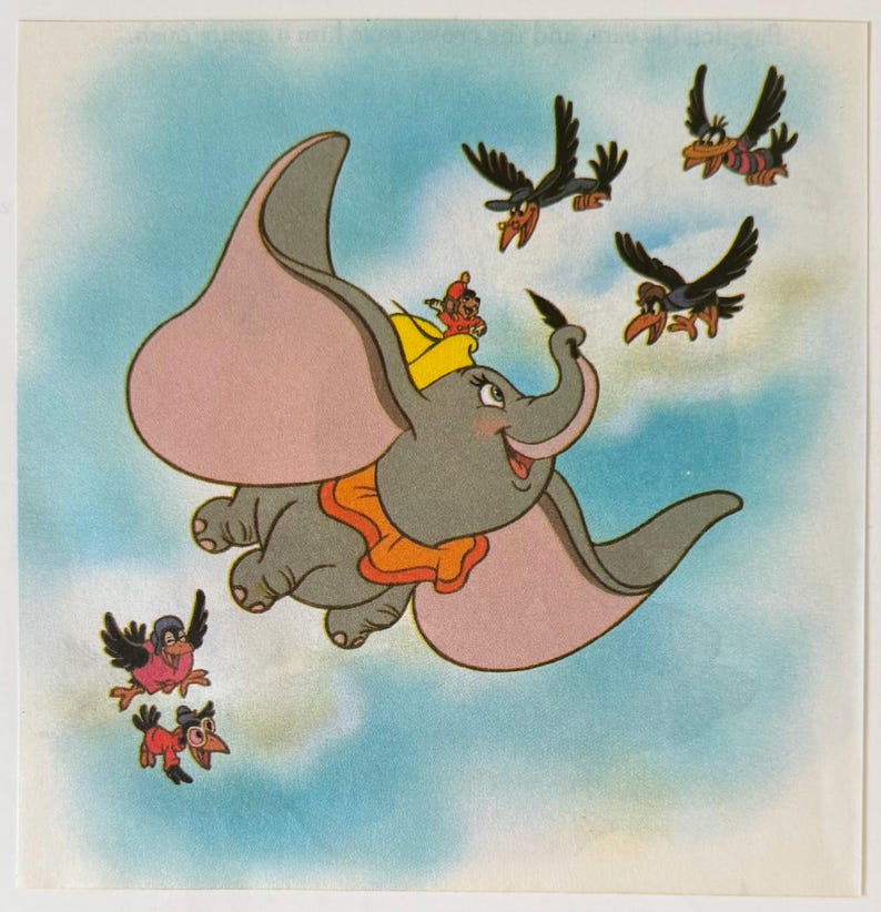 Dumbo Flying With Crows, Elephant, Mouse, Disney, 1988 Vintage Book ...