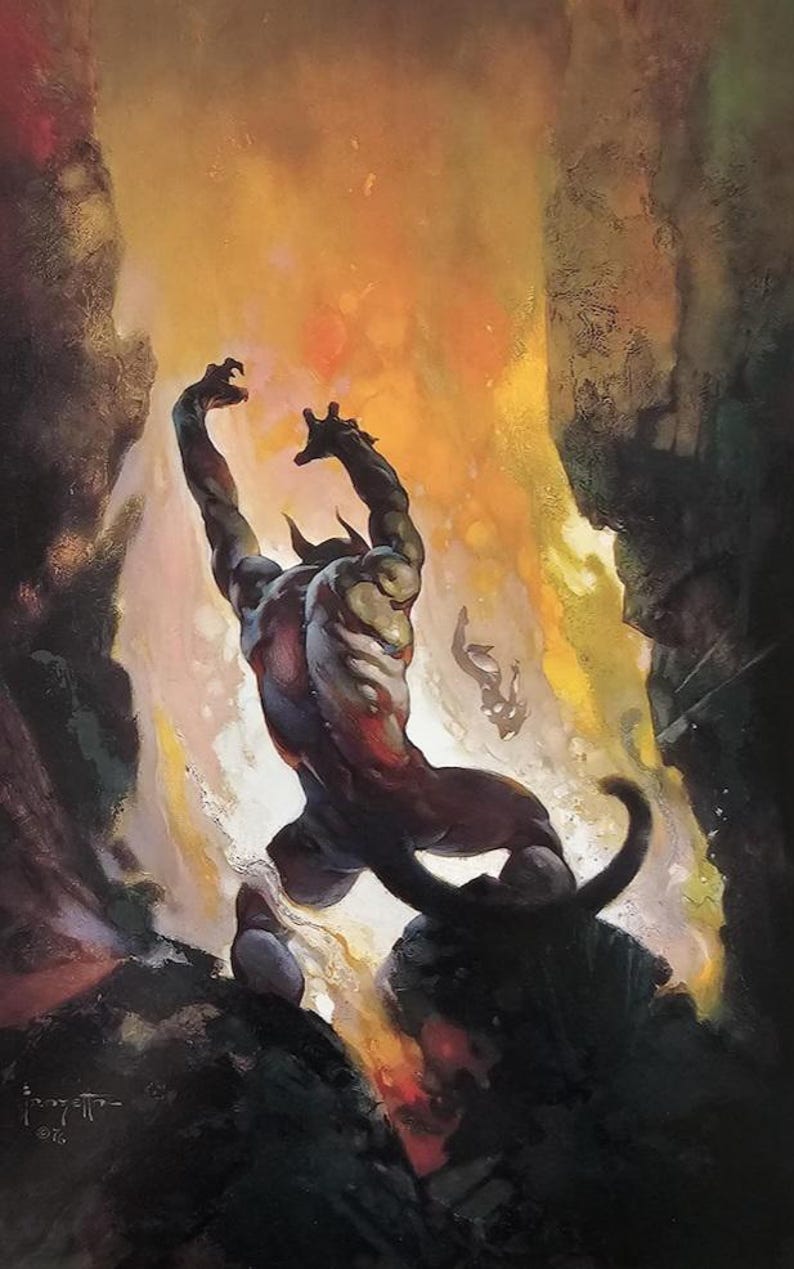 Frank Frazetta, Fire Demon, Fantasy Art, 1999 Vintage Book Plate, Print ...