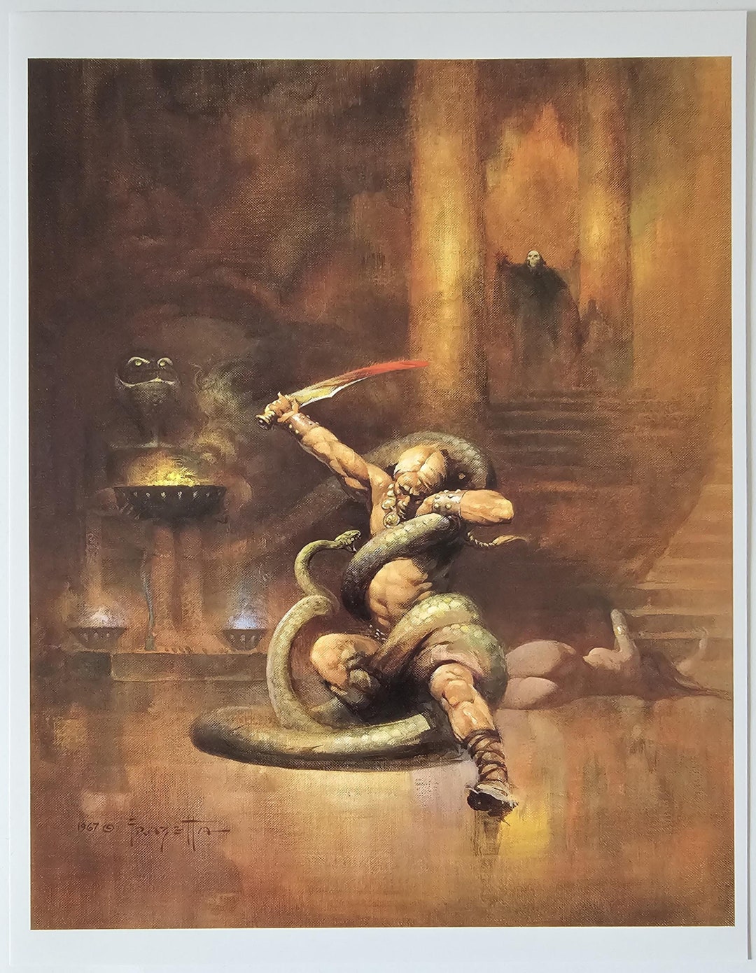 Frank Frazetta, Warrior Fighting Snake, Fantasy Art, 1999 Vintage Book ...