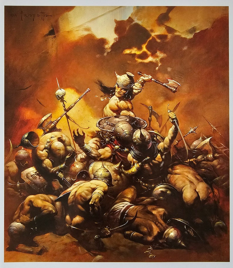 Frank Frazetta, Warrior in Battle, Fantasy Art, 1999 Vintage Book Print ...