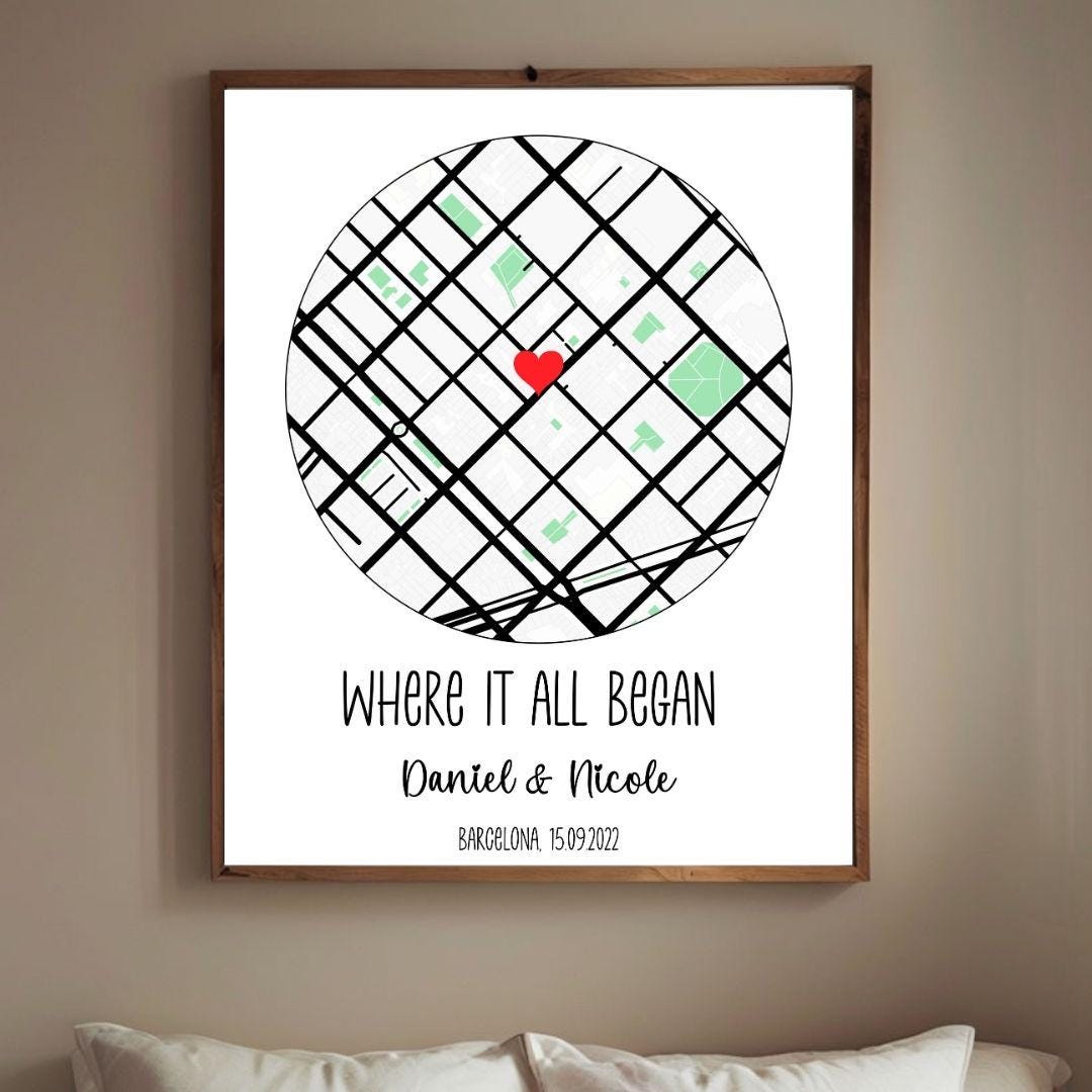Valentines Day Gift Map Where We Met Custom Map Wedding Gift ...