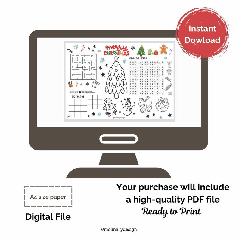 Christmas Coloring Activity Sheet, Christmas Activity Placemat ...
