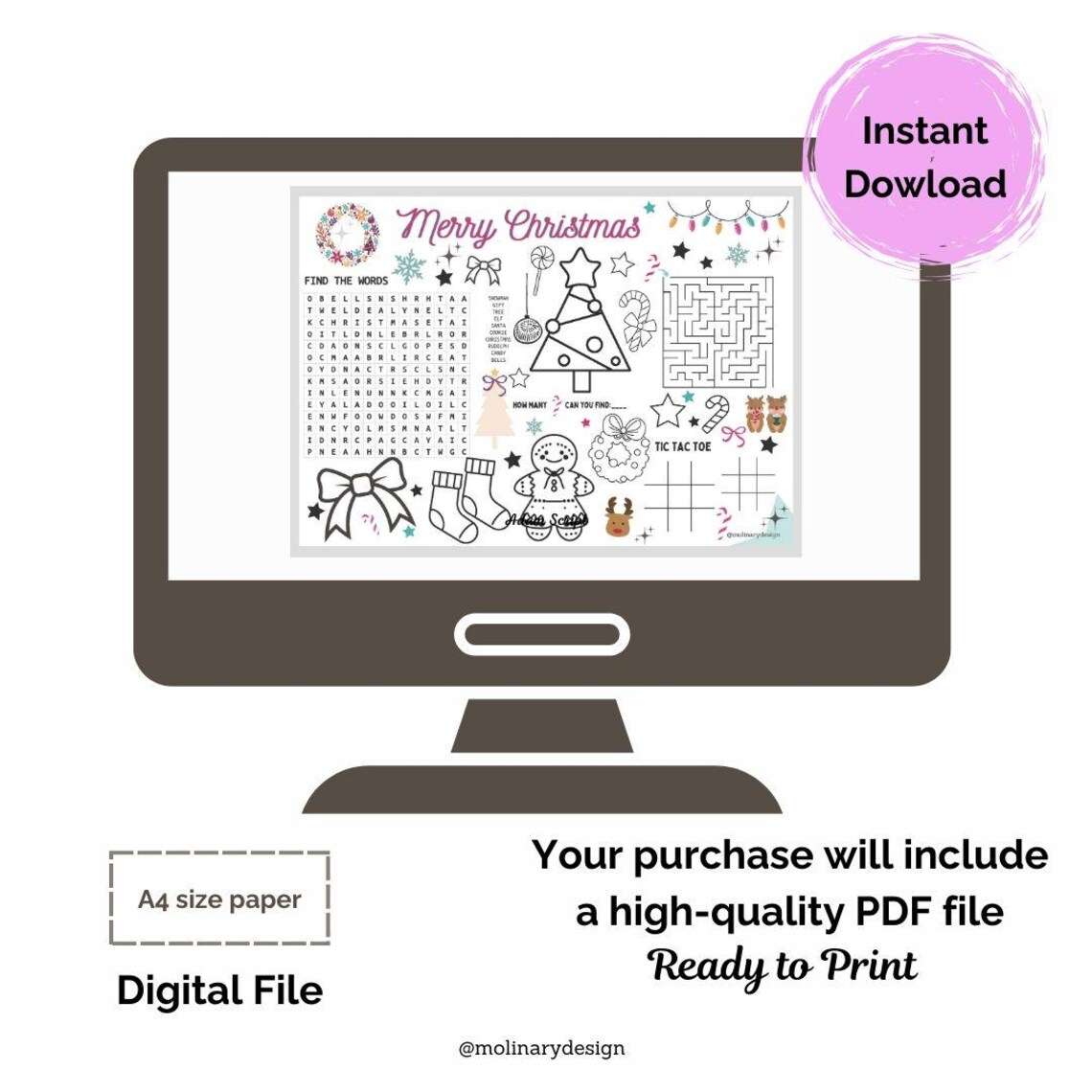 Christmas Activity Placemat, Christmas Coloring Activity Sheet ...