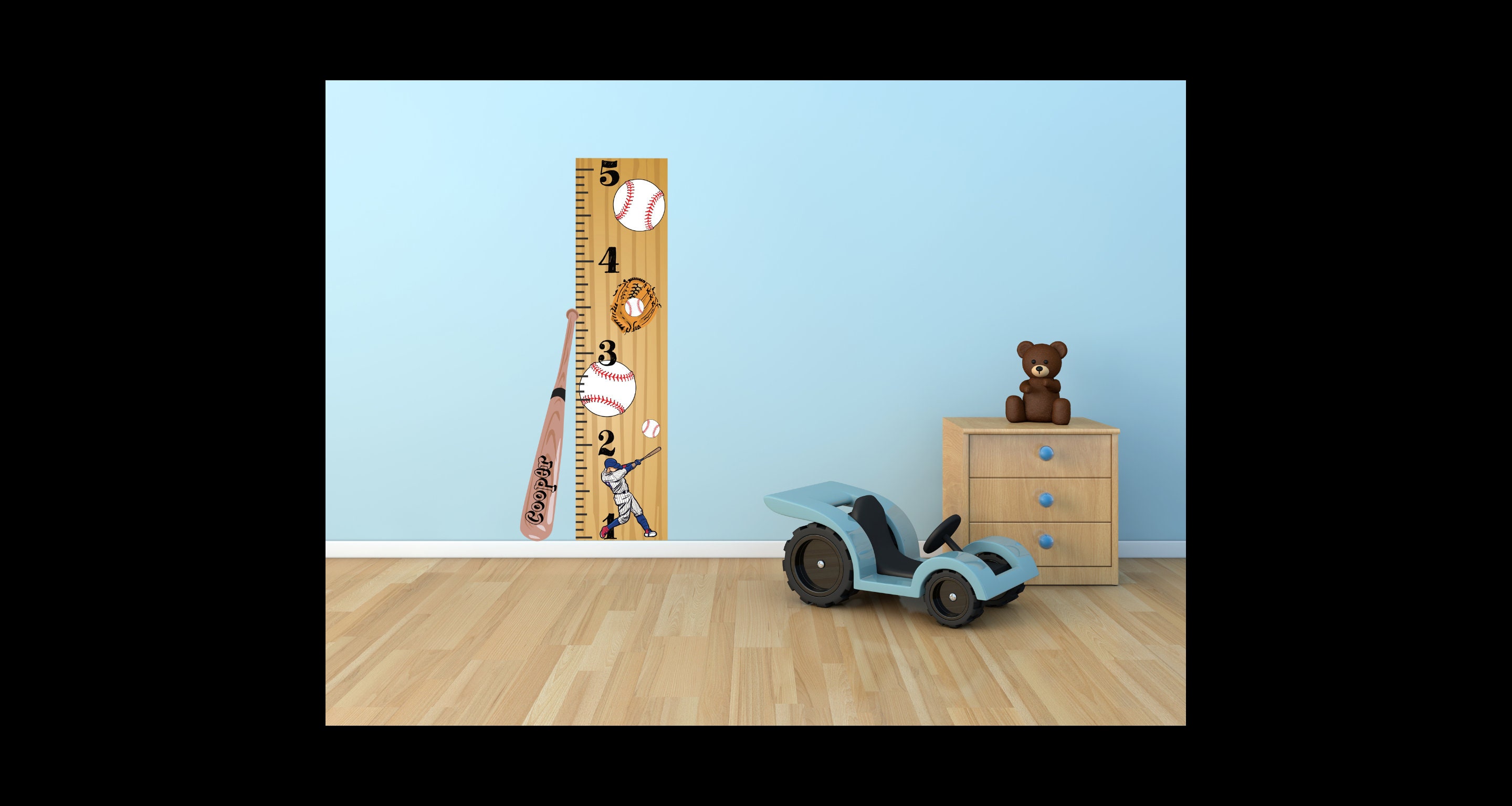 Children's Room Measure Grow Chart for Kids Room Growth Chart Baseball ...