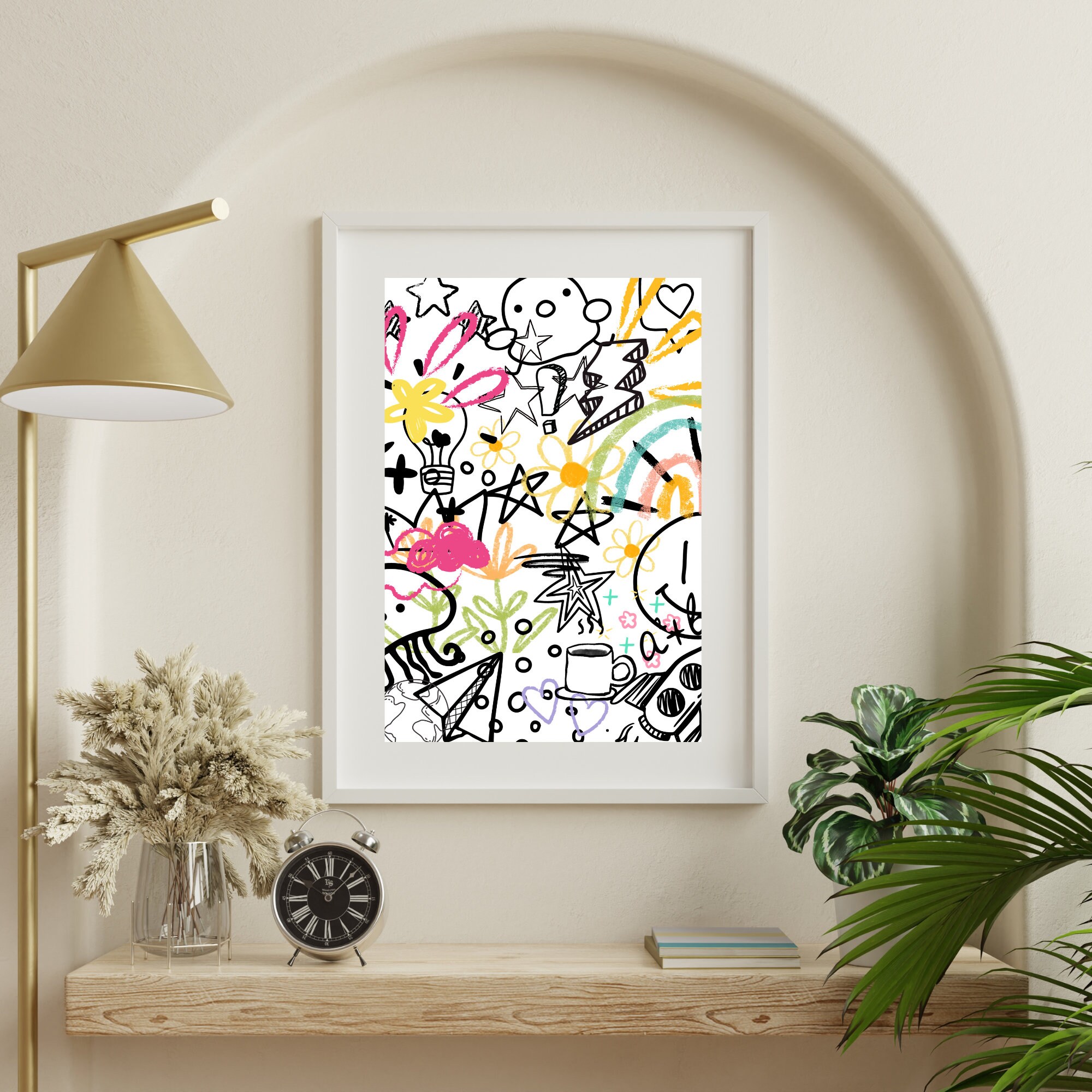 Crazy "doodle-oo" Abstract Art Print | Black | Cool, Fun, Maximalist ...