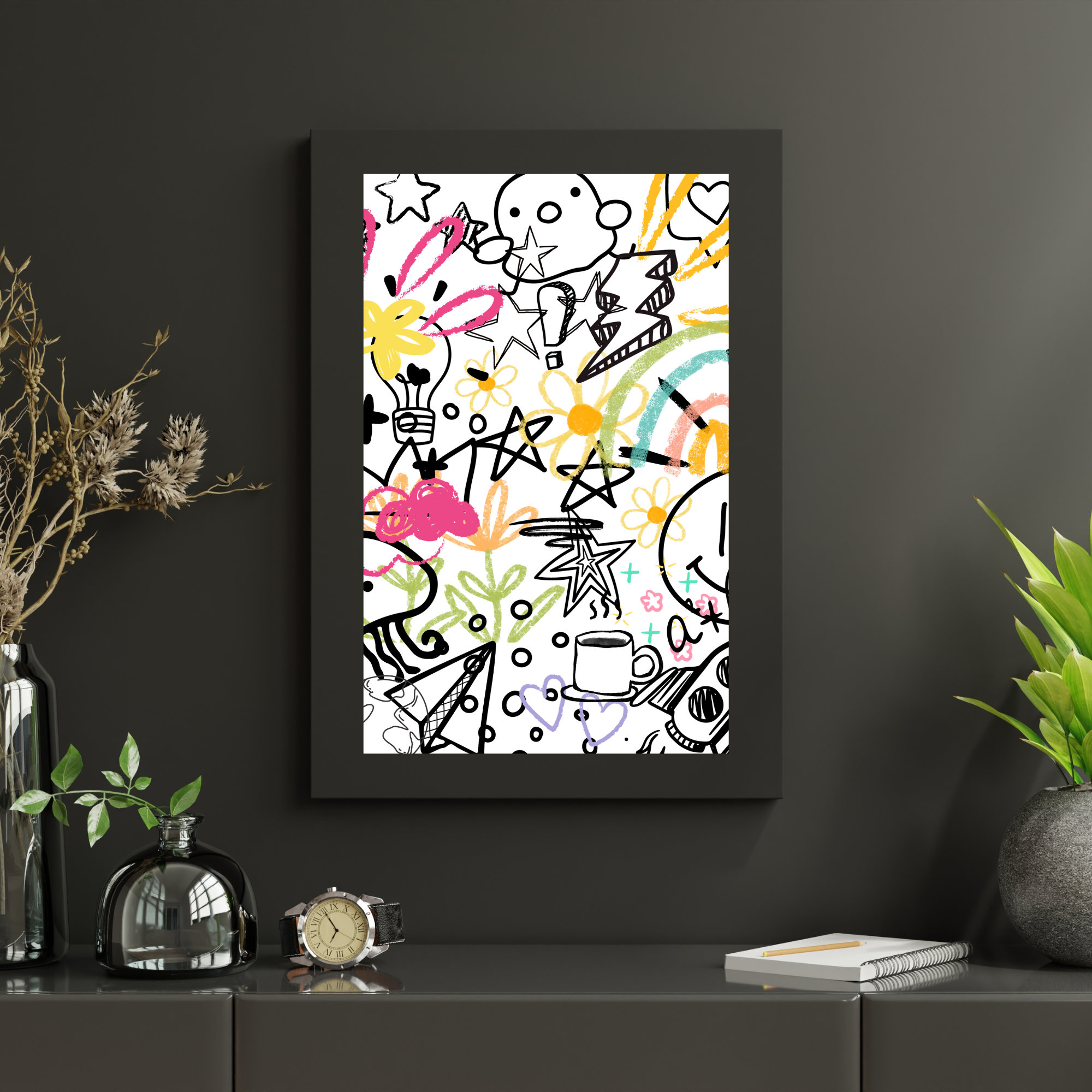 Crazy "doodle-oo" Abstract Art Print | Black | Cool, Fun, Maximalist ...