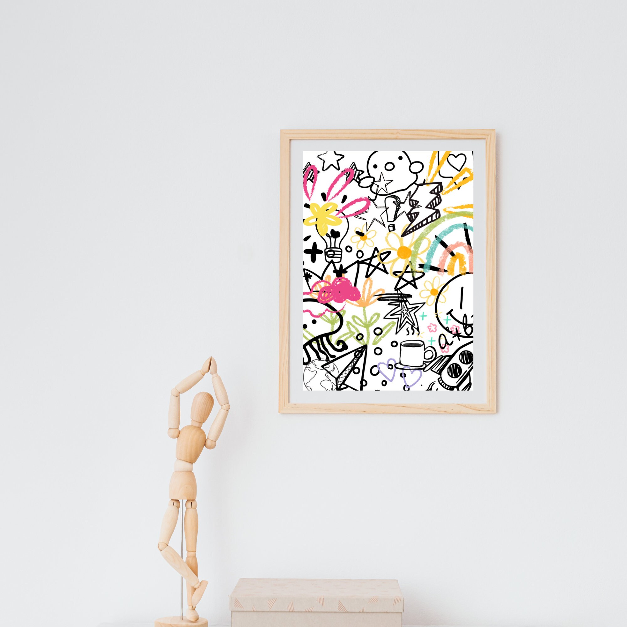 Crazy "doodle-oo" Abstract Art Print | Black | Cool, Fun, Maximalist ...