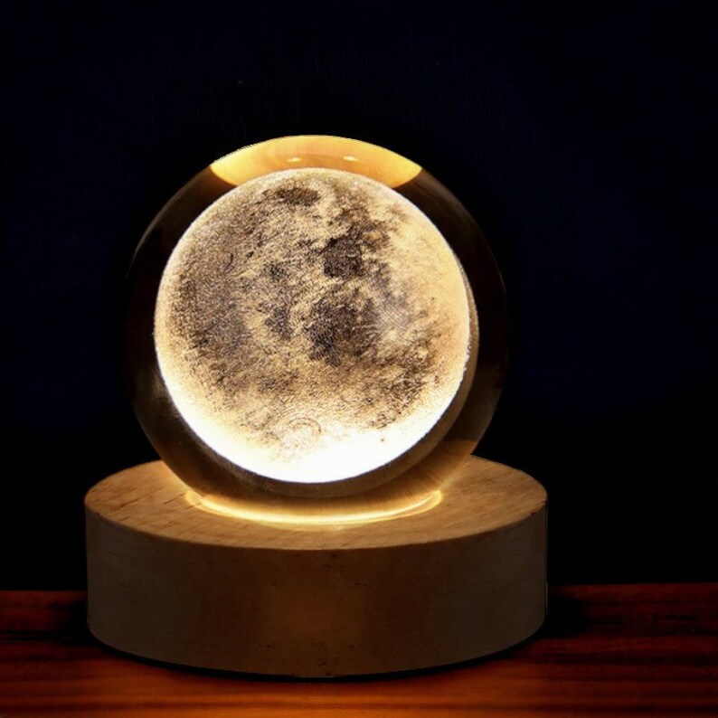 Crystal Ball LED Moon Night Light Ambient Mini Planet Sphere Lamp, Home ...