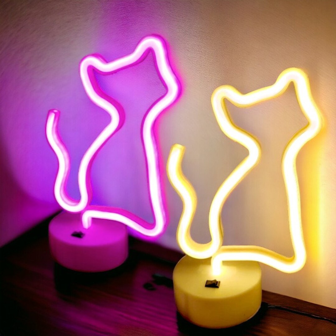 Cute Cat Neon Lamp Neon Light Cat Shape Pink and White LED Lamp ...