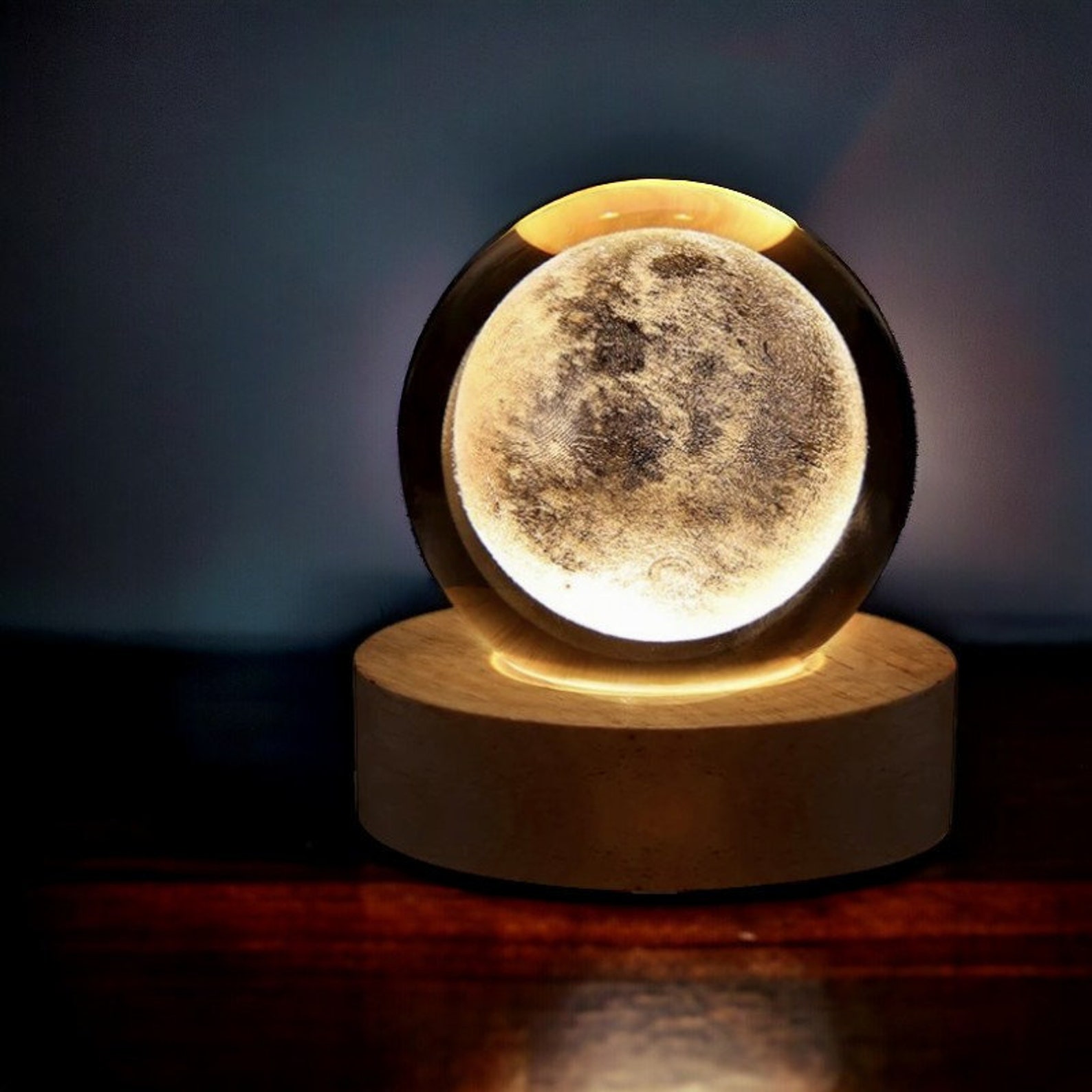 Crystal Ball LED Moon Night Light Ambient Mini Planet Sphere Lamp, Home ...