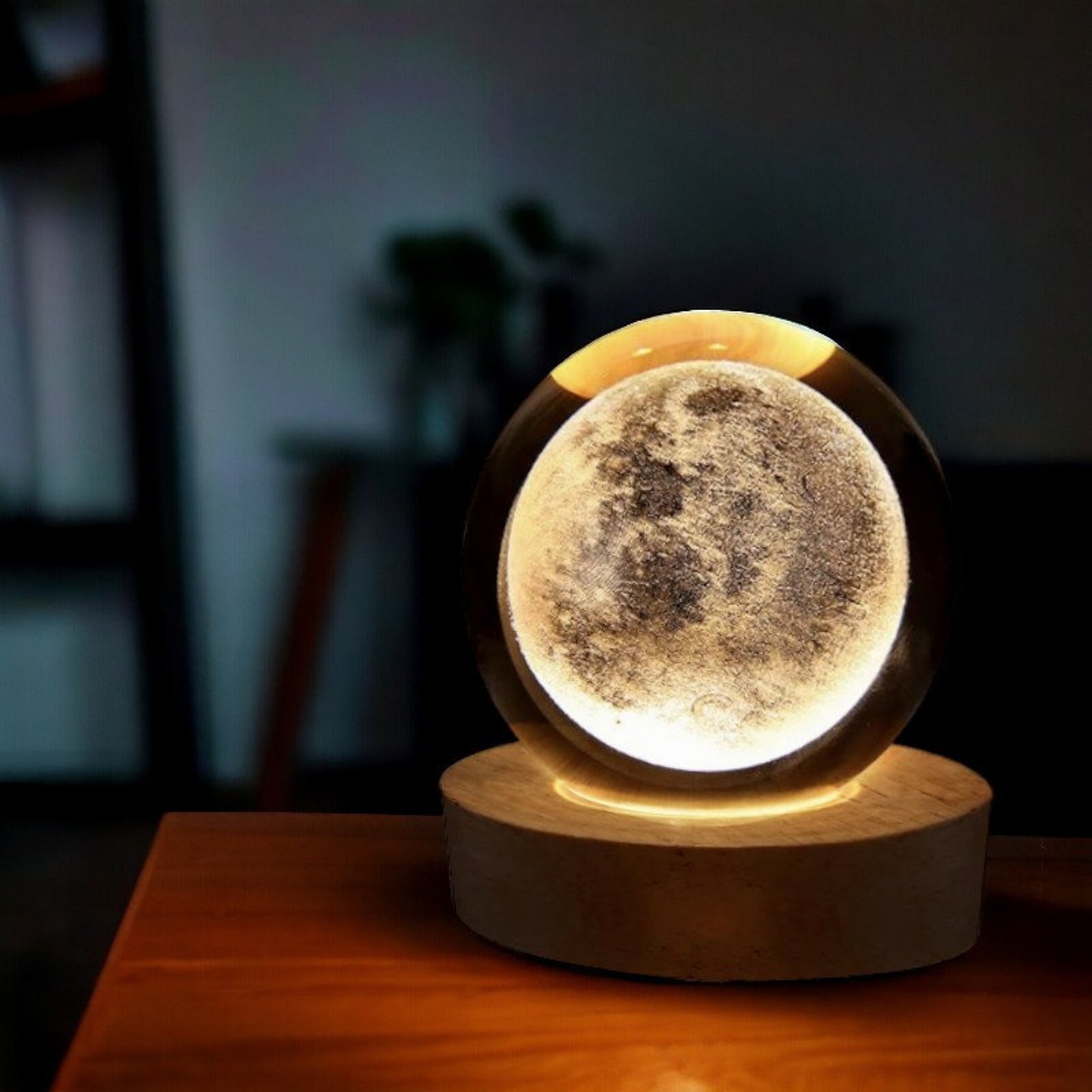 Crystal Ball LED Moon Night Light Ambient Mini Planet Sphere Lamp, Home ...