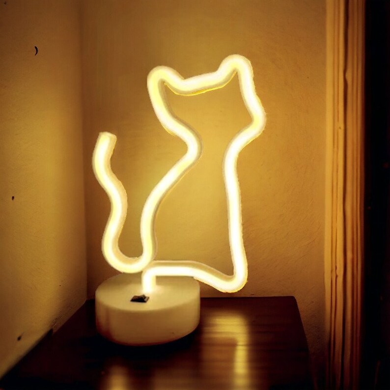 Cute Cat Neon Lamp Neon Light Cat Shape Pink and White LED Lamp ...