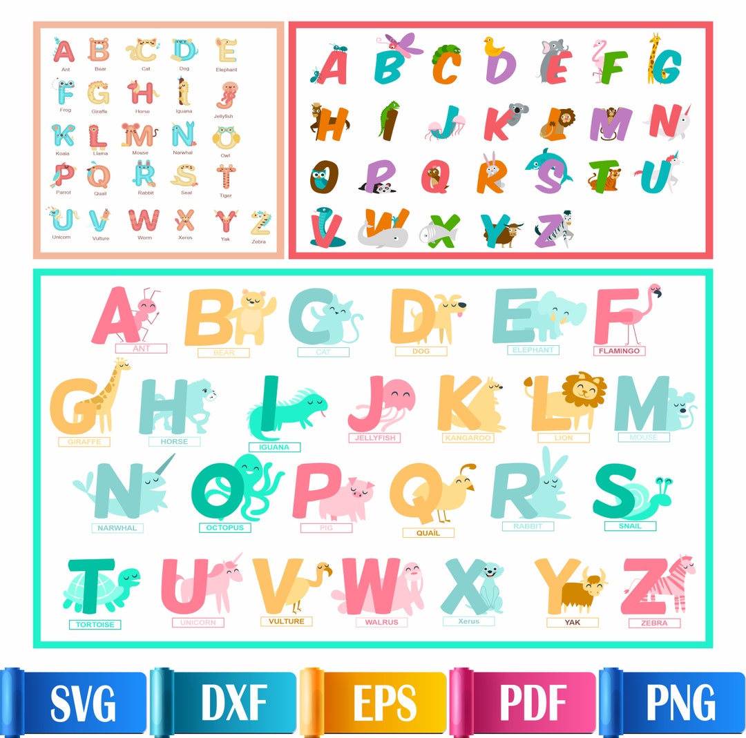 Cute Animals Alphabet Svg, Animal Alphabet Pack Svg, A to Z Alphabet ...