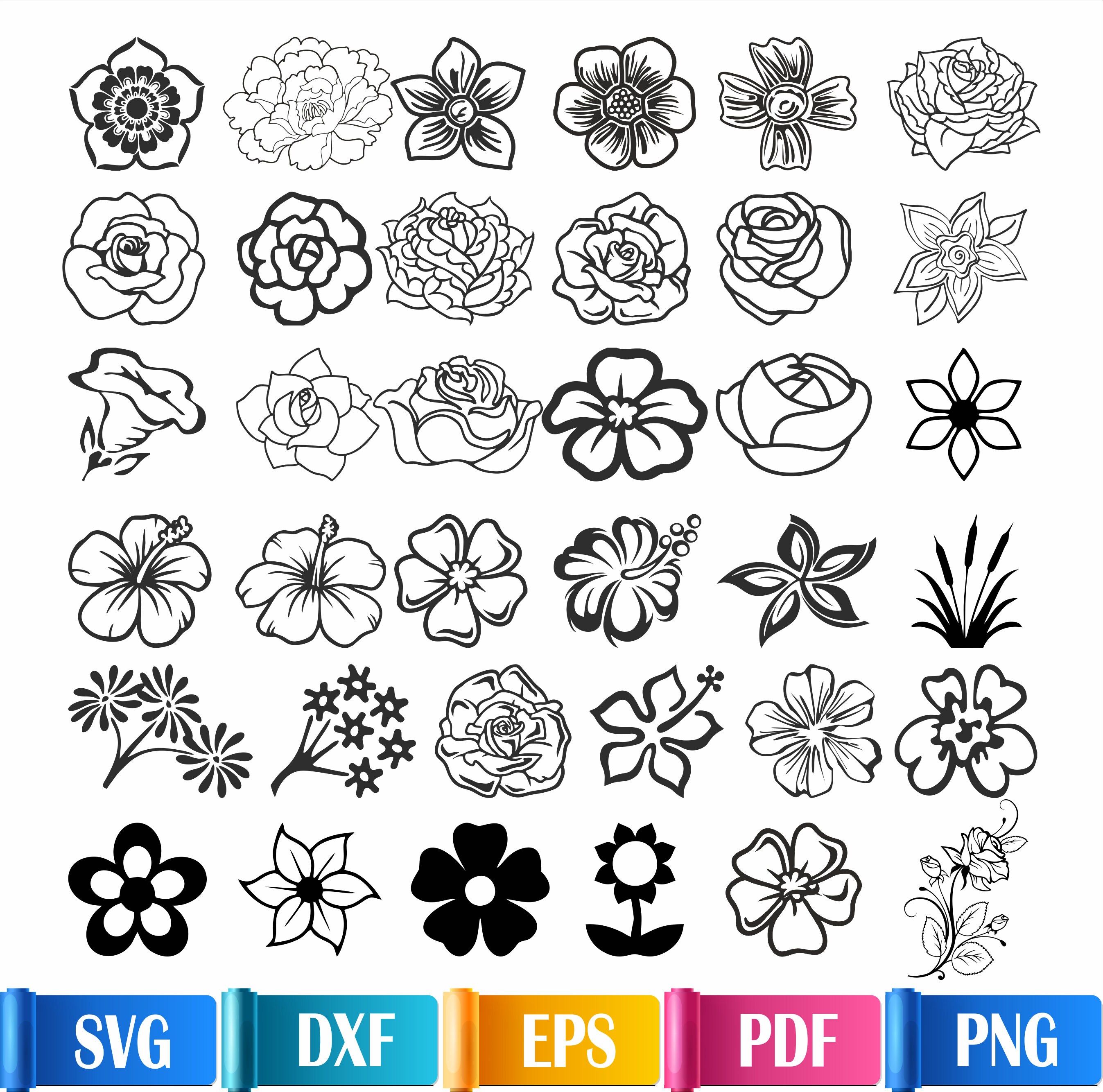 Flower Svg, Flowers Svg, Flower Clipart, Flower Bundle, Clipart, Floral ...