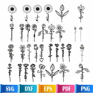 Flower Word Svg, Flower, Bouquet, Written Flower, Personalized Flower ...