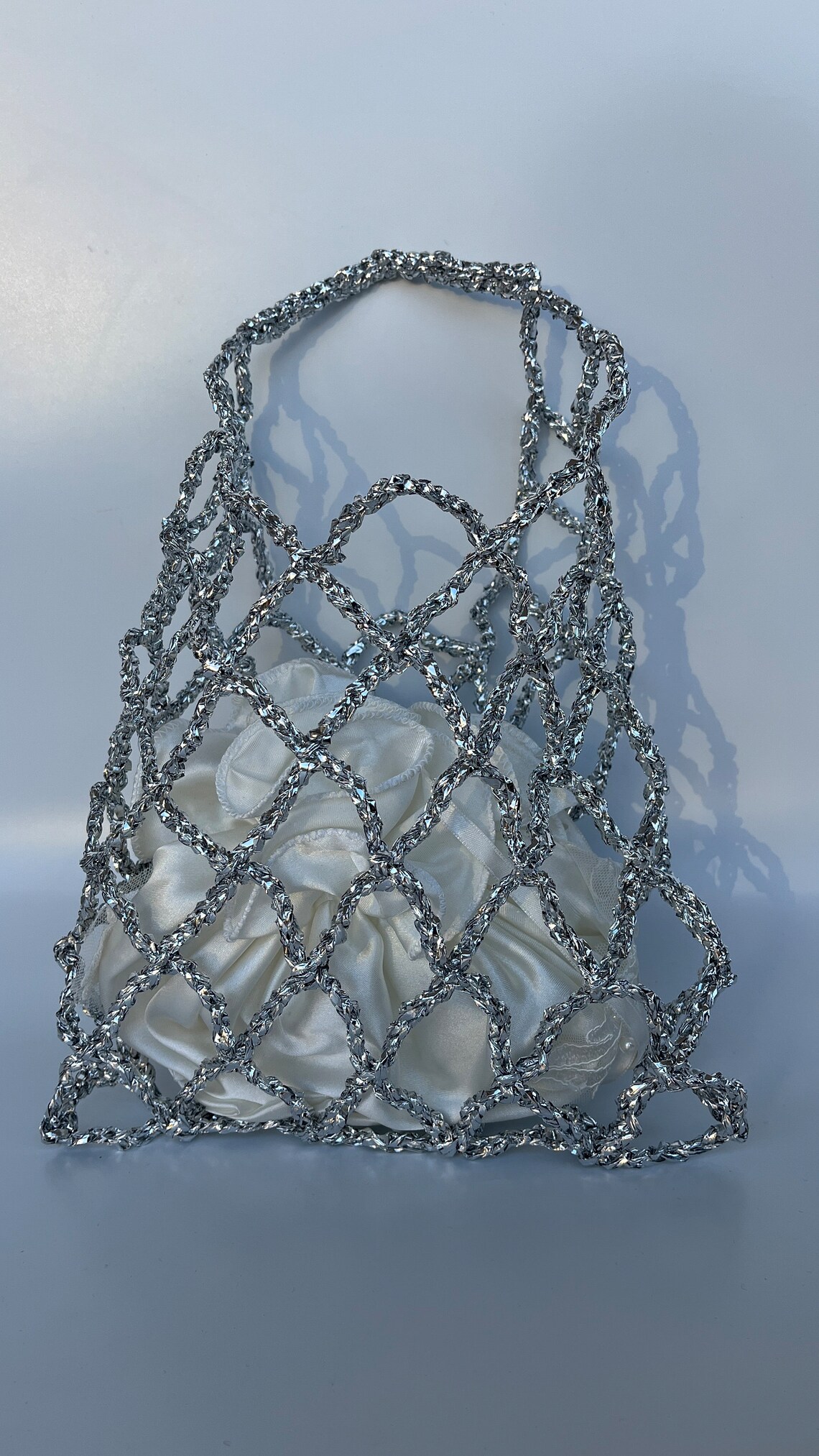 Silver Bucket Bag,mini Metallic Bag,luxury Evening Handmade Crochet ...
