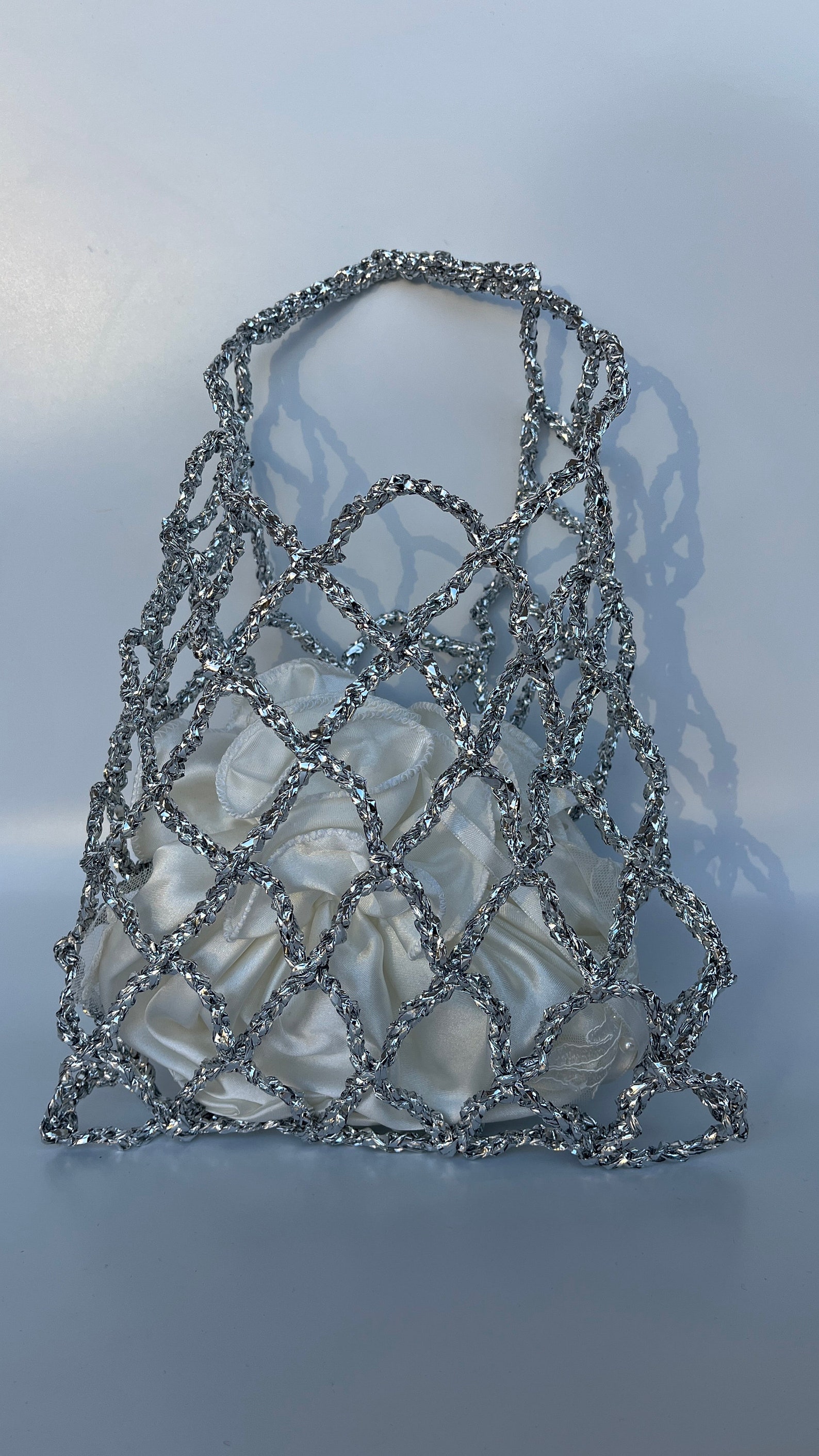 Silver Bucket Bag,mini Metallic Bag,luxury Evening Handmade Crochet ...