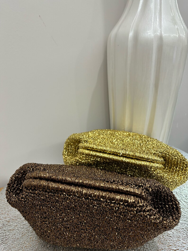 Crochet Metallic Bag,bronze Metallic Pouch Bag,handmade Clutch Evening ...