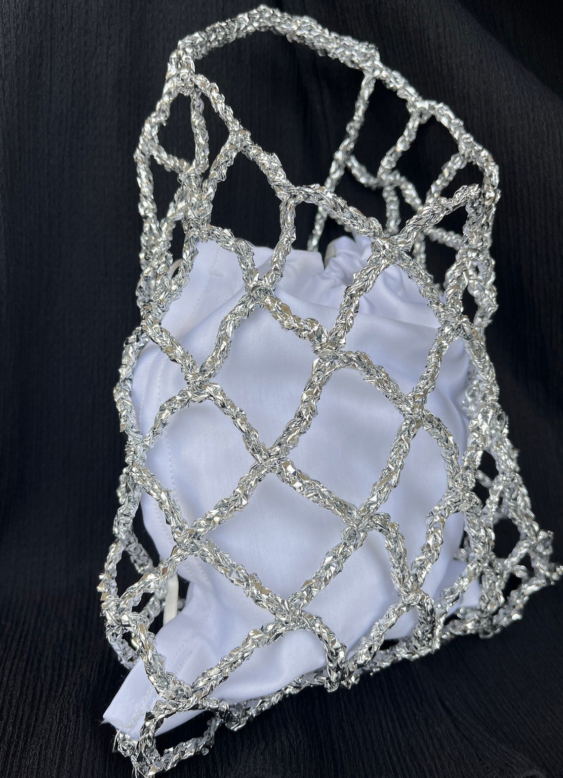 Silver Bucket Bag,mini Metallic Bag,luxury Evening Handmade Crochet ...