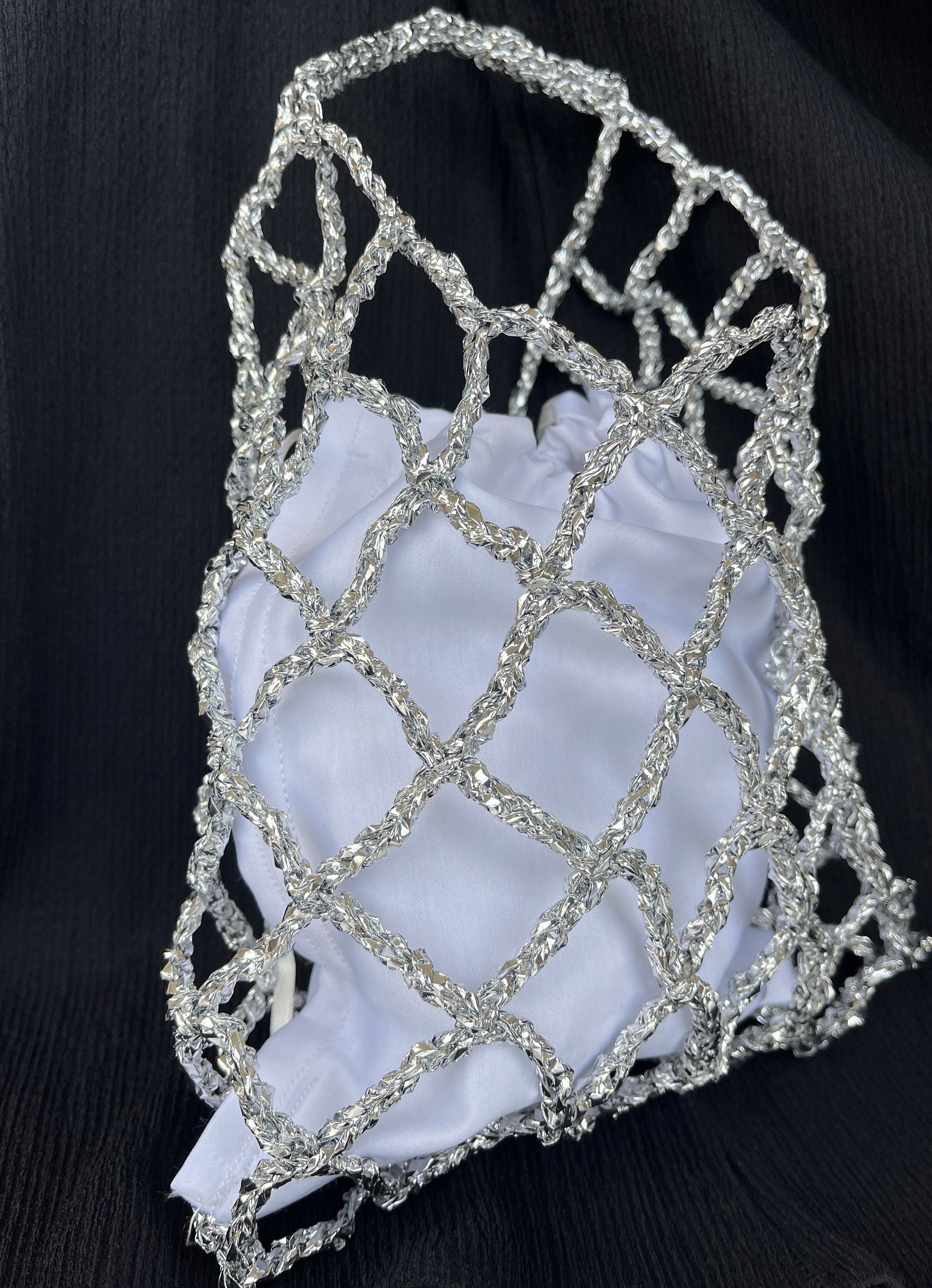 Silver Bucket Bag,mini Metallic Bag,luxury Evening Handmade Crochet ...