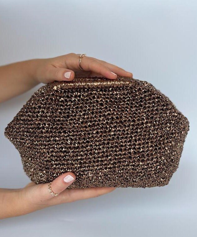 Crochet Metallic Bag,bronze Metallic Pouch Bag,handmade Clutch Evening Bag,metallic Handbag ...