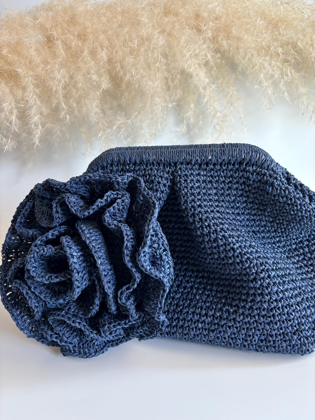 Navy Clutch Bag,rafia Women Pouch,crochet Clutch Purse,straw Beach ...