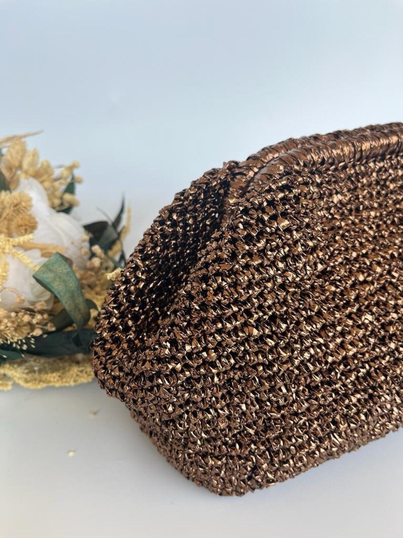 Crochet Metallic Bag,bronze Metallic Pouch Bag,handmade Clutch Evening Bag,metallic Handbag ...