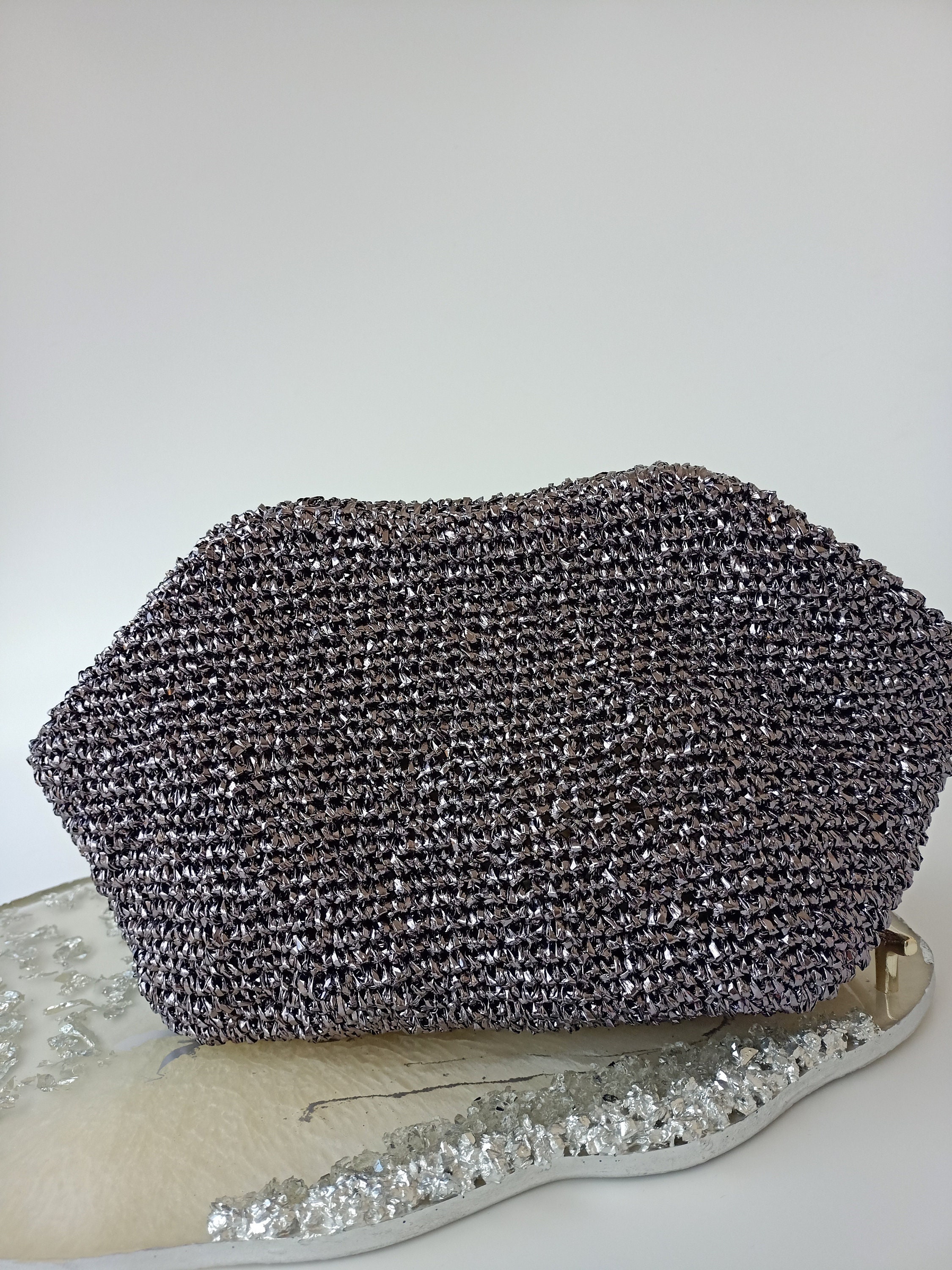 Crochet Metallic Bag,bronze Metallic Pouch Bag,handmade Clutch Evening ...