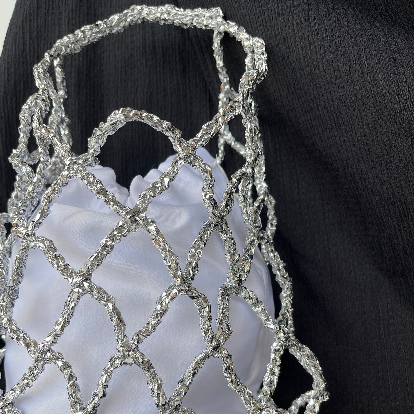 Silver Bucket Bag,mini Metallic Bag,luxury Evening Handmade Crochet ...