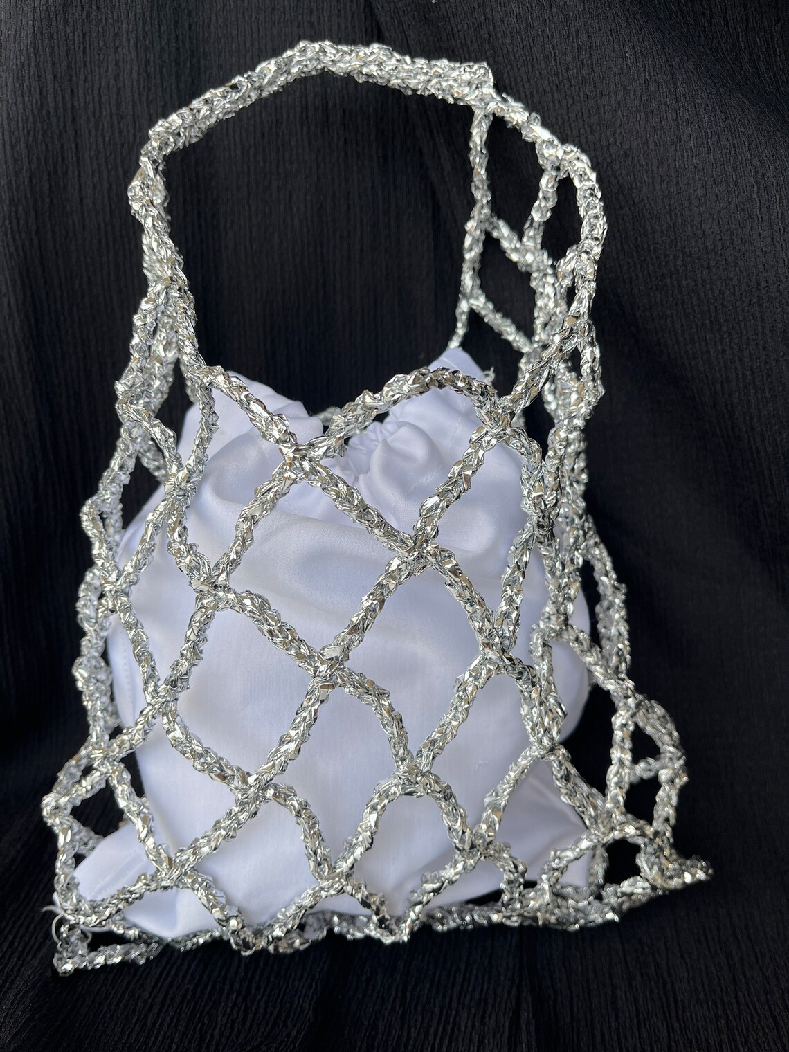 Silver Bucket Bag,mini Metallic Bag,luxury Evening Handmade Crochet ...
