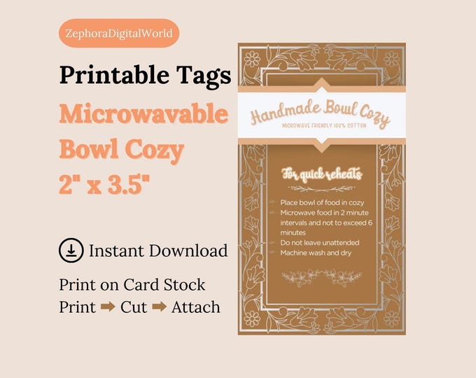 PRINTABLE Bowl Cozy Label | Instant Download | Digital PDF Cozy Care ...