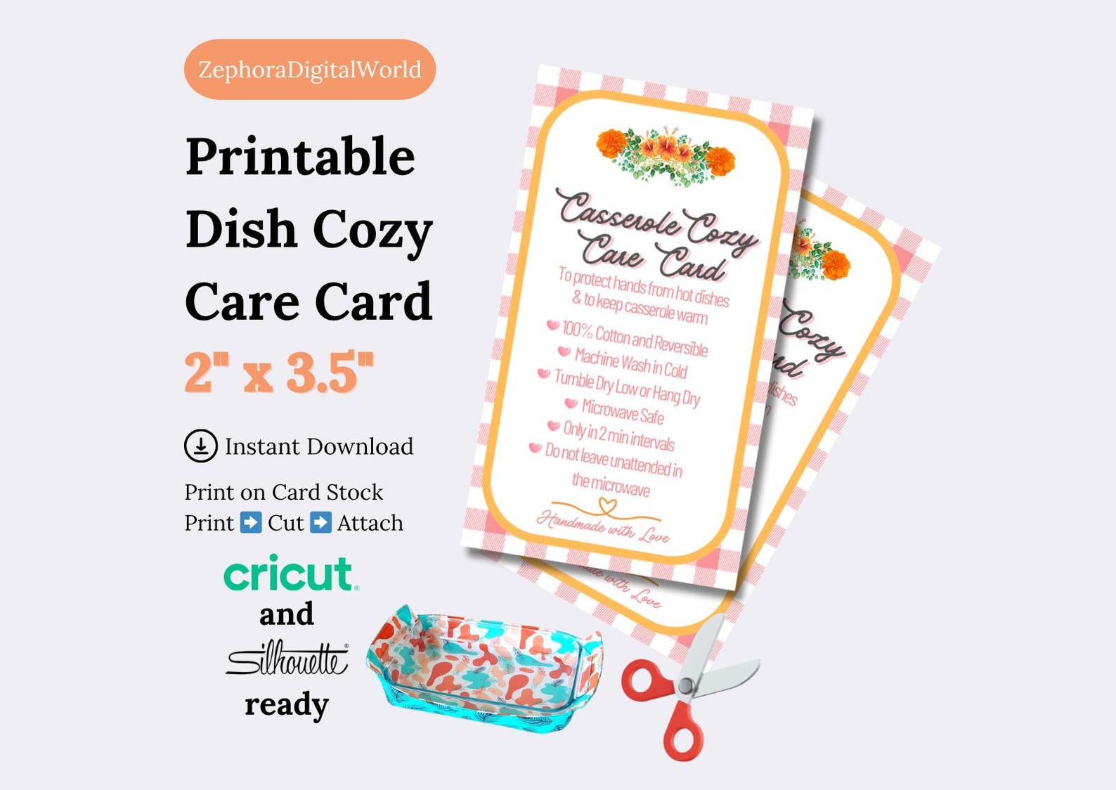 Printable Casserole Cozy Care Card, Wash Instructions (digital Download ...